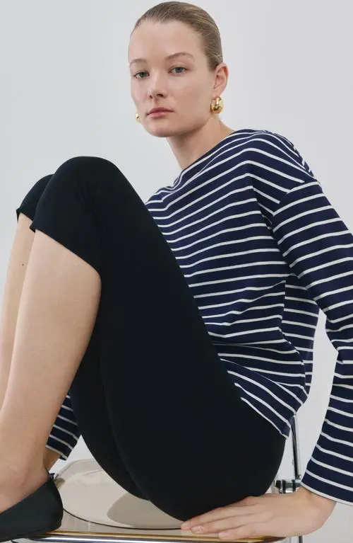 Mango Stripe Boatneck Sweatshirt - Navy