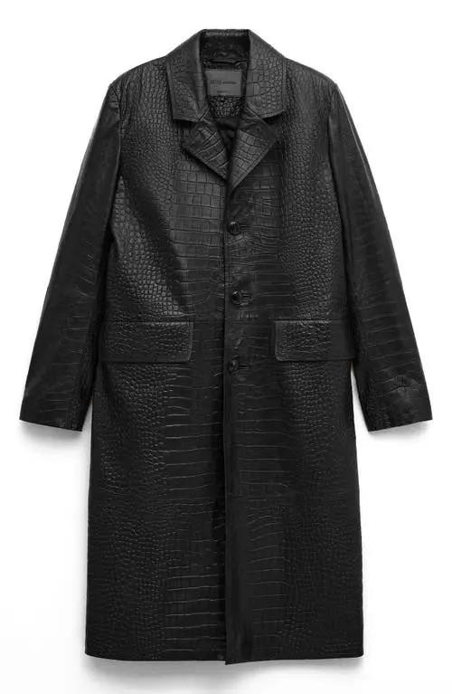 Mango Croc-embossed Leather Overcoat