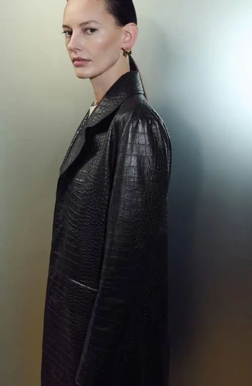 Mango Croc-embossed Leather Overcoat