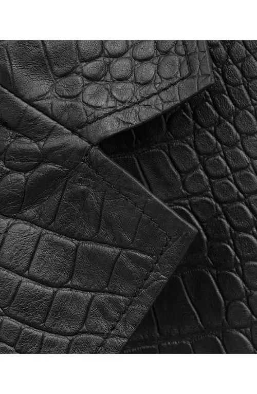 Mango Croc-embossed Leather Overcoat