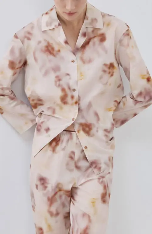 Mango Floral Print Cotton Pajama Top - Brown
