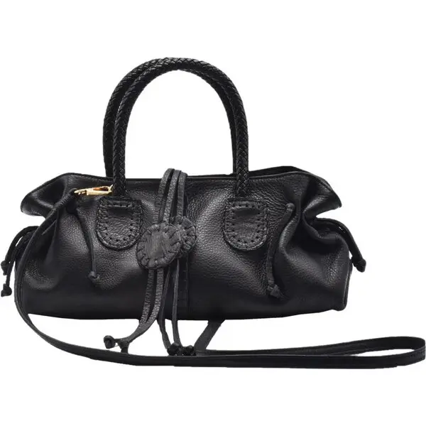 Carlos Falchi Mini Satchel Leather Bag - Black Obsidian