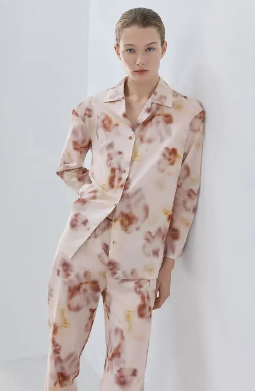Mango Watercolor Print Cotton Pajama Pants - Brown