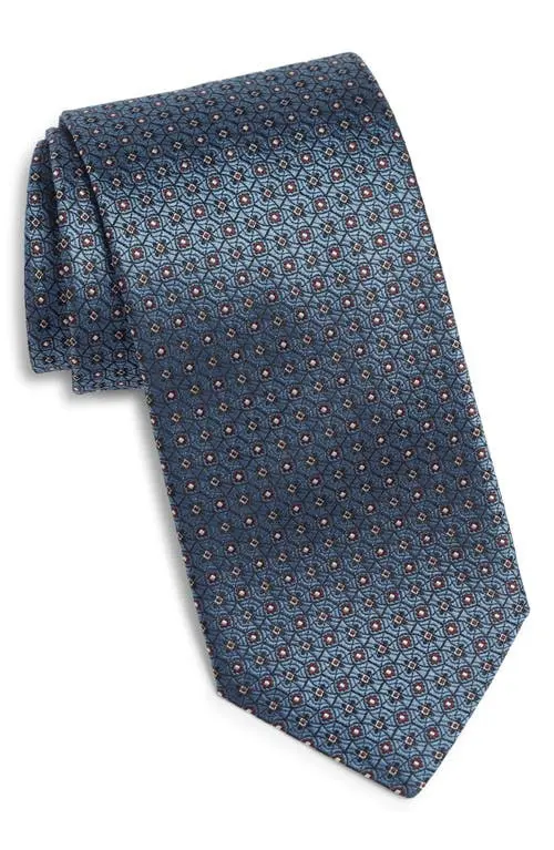 Canali Floral Medallion Silk Tie - Light Blue