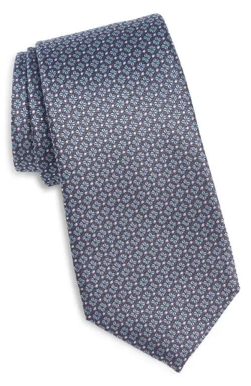 Canali Floral Medallion Silk Tie - Light Blue