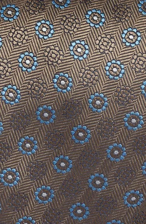 Canali Floral Medallion Silk Tie - Light Brown