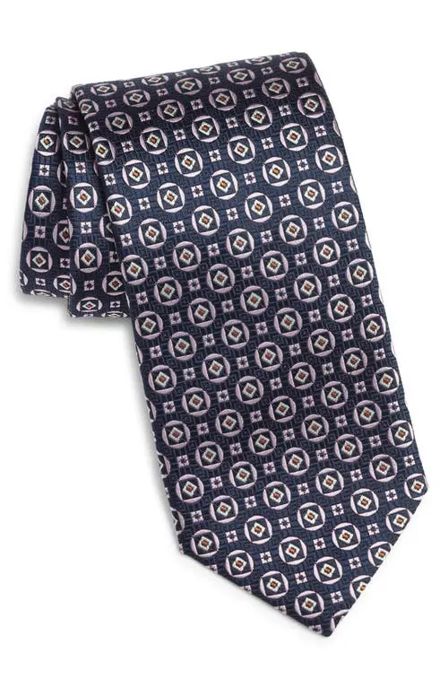 Canali Geometric Medallion Silk Tie - Navy