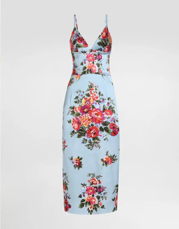 Dolce & Gabbana Flower Bouquet-print Satin Dress - Multicolor