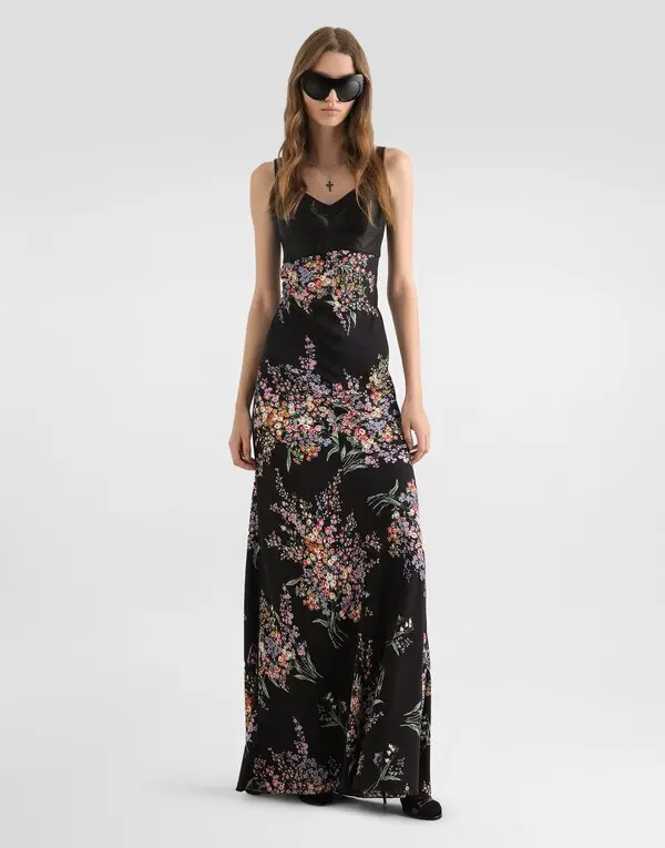 Dolce & Gabbana Flower Bouquets-print Long Charmeuse Dress