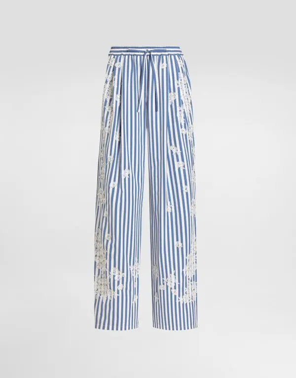 Dolce & Gabbana Striped Poplin Trousers With Rhinestones And Embroidery - Multicolor
