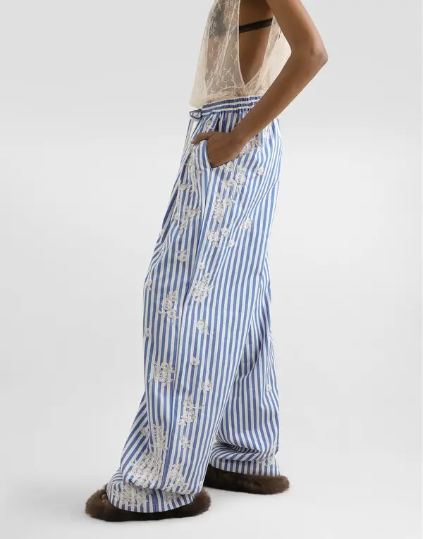 Dolce & Gabbana Striped Poplin Trousers With Rhinestones And Embroidery - Multicolor