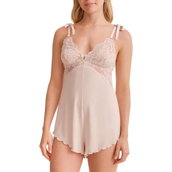Fleur't Purely Yours Ruffle Lace Trim Romper - Champagne