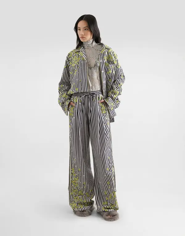 Dolce & Gabbana Floral Embroidered Poplin Trousers - Multicolor