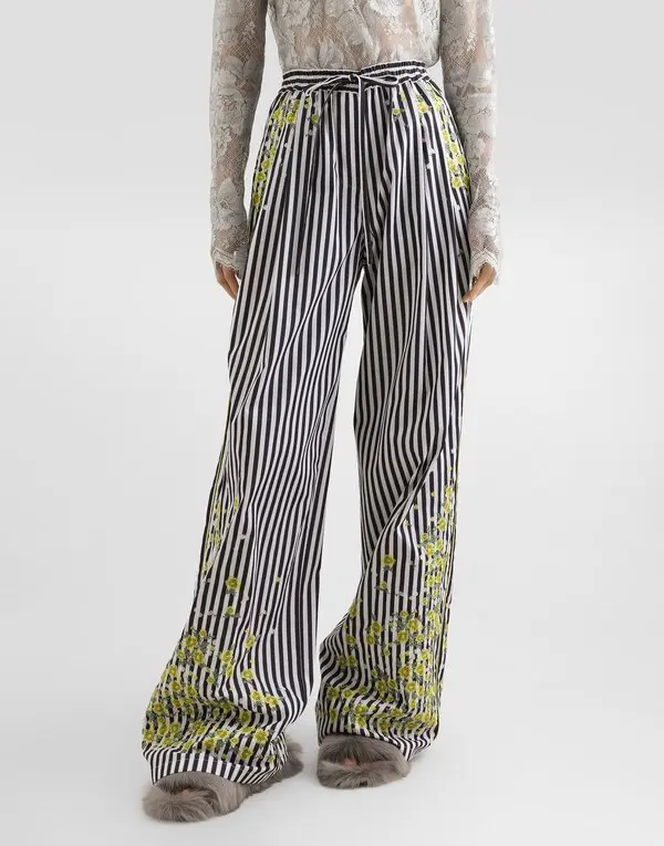 Dolce & Gabbana Floral Embroidered Poplin Trousers - Multicolor