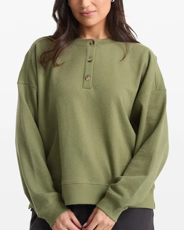 Volcom Lived In Fleece Henley - Moss Stone