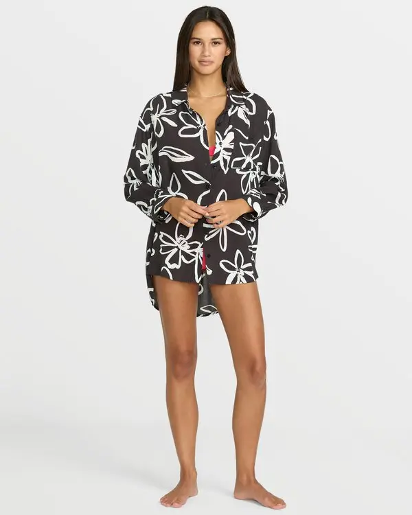 Volcom Floral Print Button-up - Black