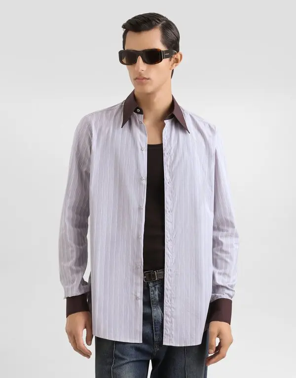 Dolce & Gabbana Striped Cotton Poplin Gold Shirt