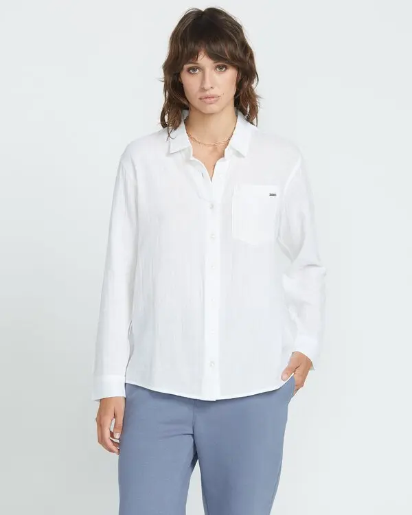 Volcom Lil Button-up Long Sleeve Shirt - White