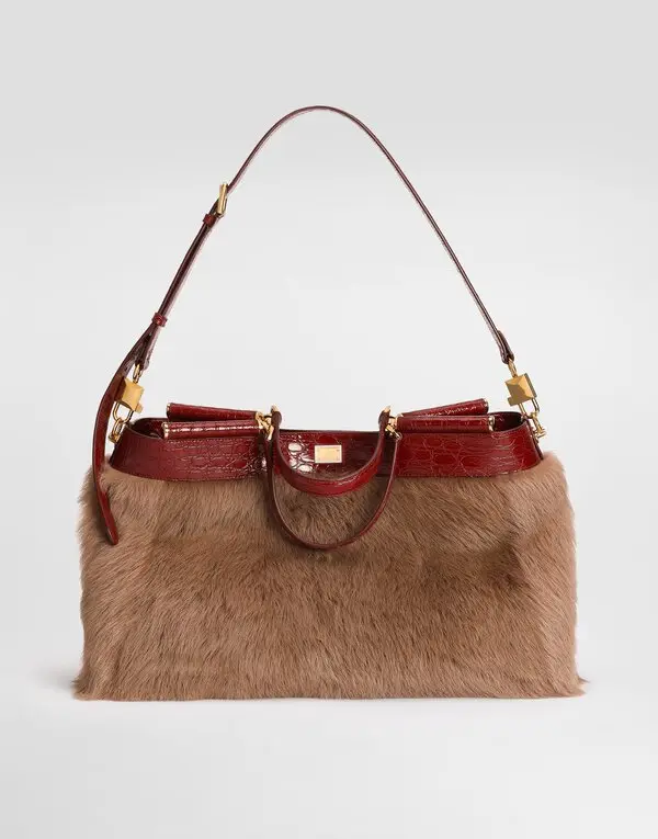 Dolce & Gabbana My Sicily Shearling And Alligator Handbag