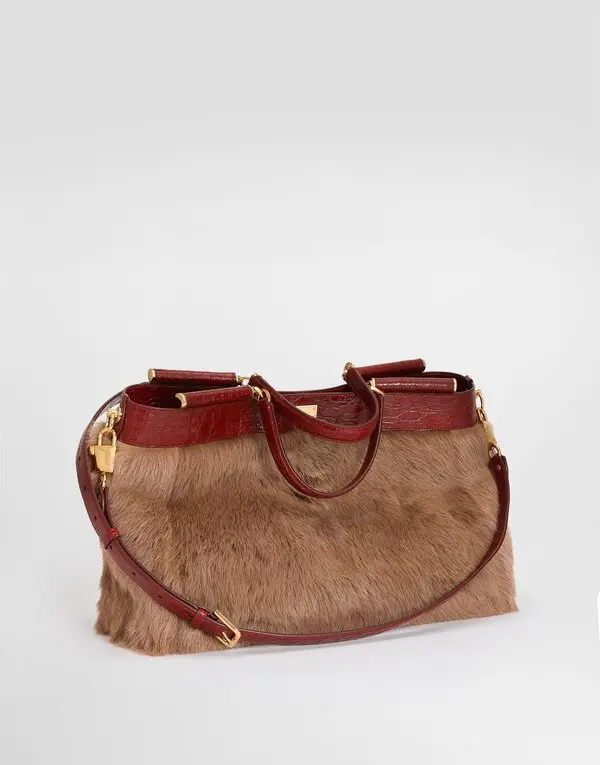 Dolce & Gabbana My Sicily Shearling And Alligator Handbag