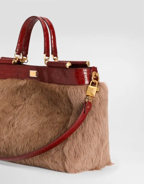 Dolce & Gabbana My Sicily Shearling And Alligator Handbag