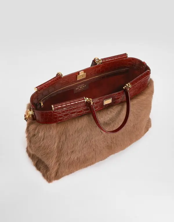 Dolce & Gabbana My Sicily Shearling And Alligator Handbag