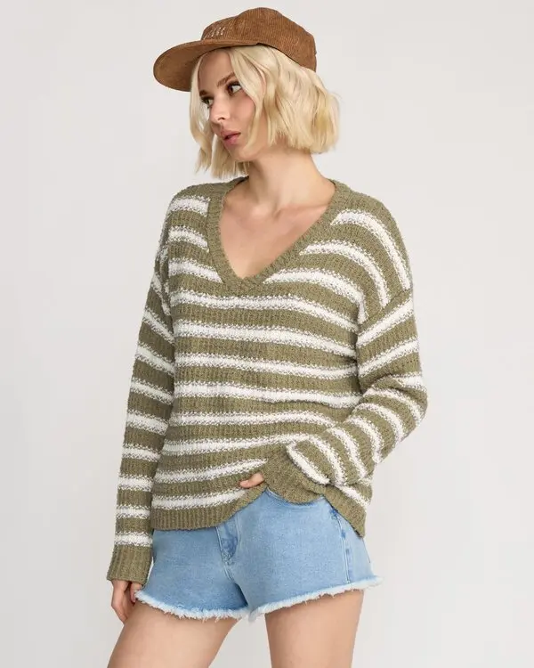 Volcom Striped Intarsia V-neck Sweater
