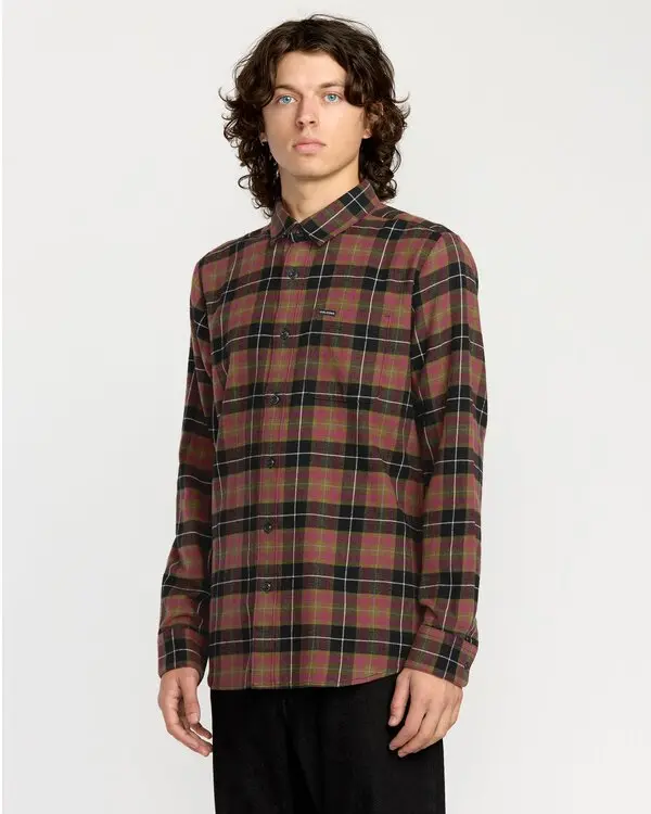 Volcom Levelstone Long Sleeve Shirt - Black/red