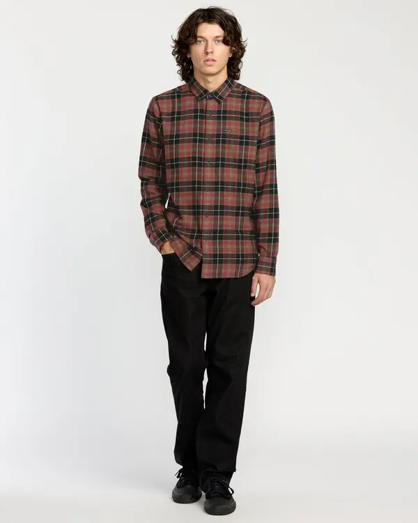 Volcom Levelstone Long Sleeve Shirt - Black/red