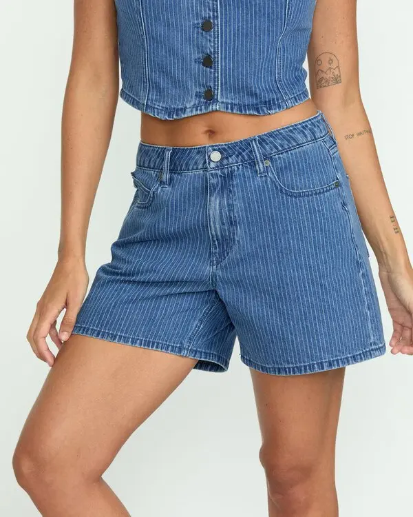Volcom High Rise Denim Shorts - Blue Stripe