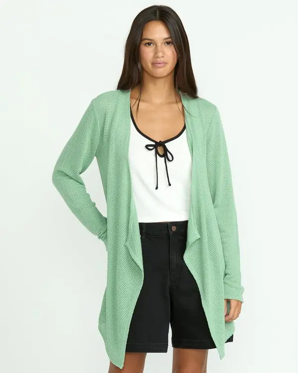 Volcom Draped Pointelle Cardigan - Seagreen