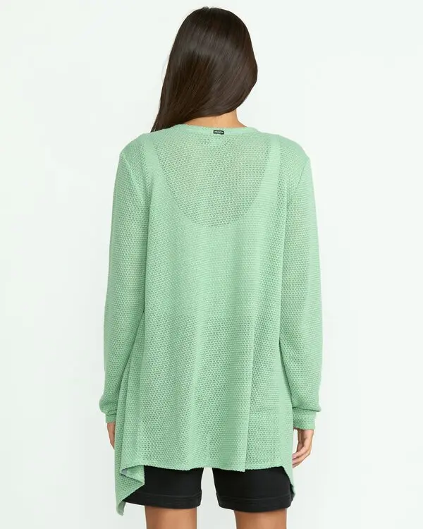 Volcom Draped Pointelle Cardigan - Seagreen