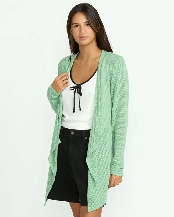 Volcom Draped Pointelle Cardigan - Seagreen
