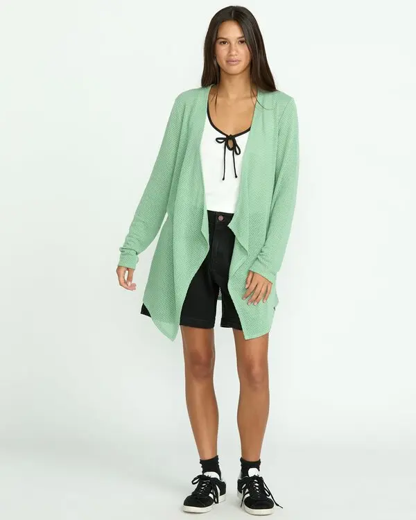 Volcom Draped Pointelle Cardigan - Seagreen