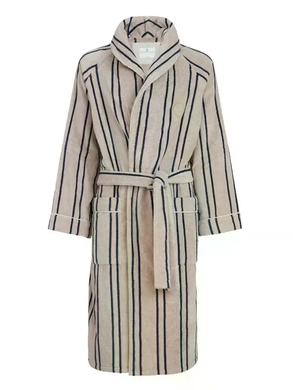 Brunello Cucinelli Striped Logo Cotton Bathrobe - Neutrals