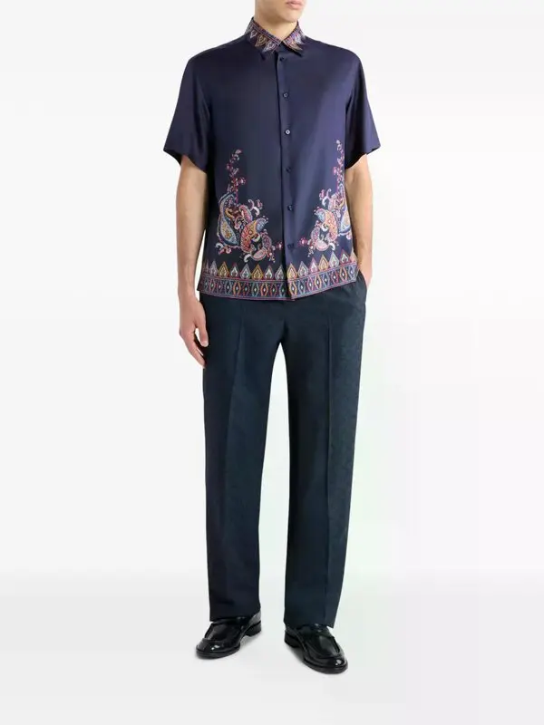 Etro Short-sleeved Silk Shirt With Placed Print
