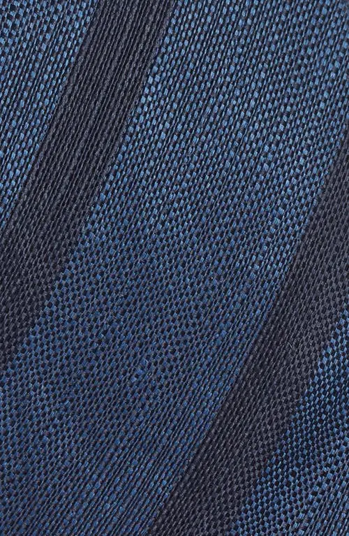 Canali Stripe Linen And Silk Tie - Blue