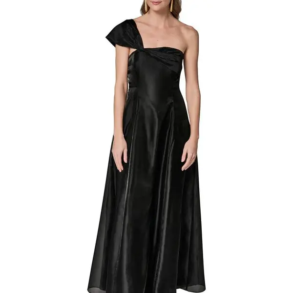 Donna Karan New York Asymmetric Satin Gown - Black