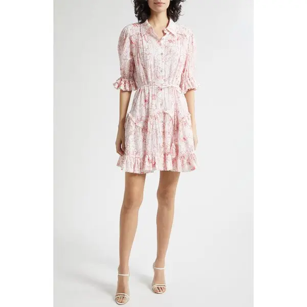 Cinq À Sept Gwendoline Garden Doodle Shirtdress - White/goji Berry