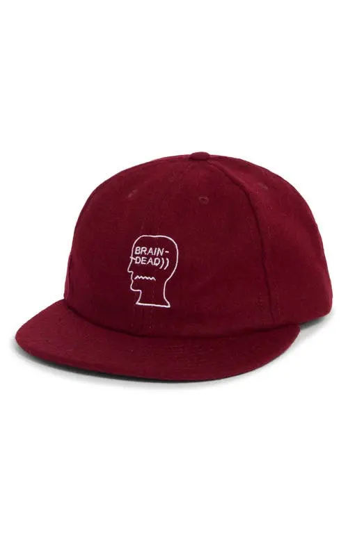 BRAIN DEAD Embroidered Logohead Wool Blend Flannel Adjustable Baseball Cap - Burgundy
