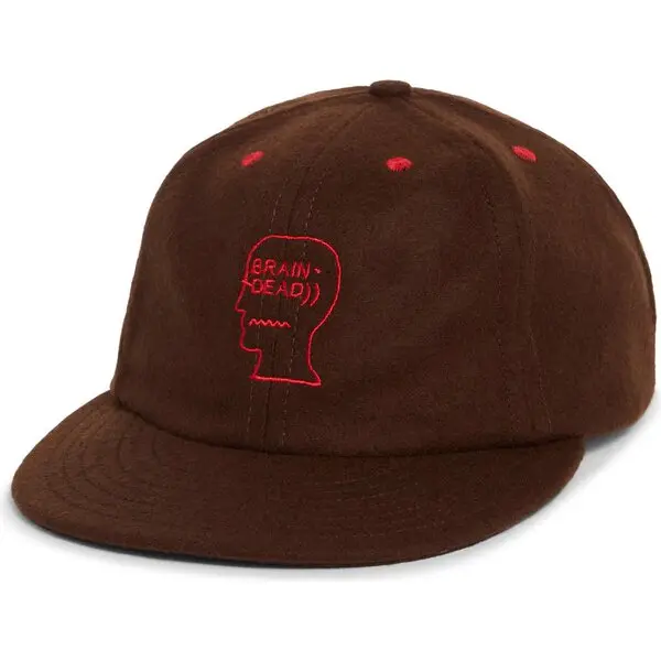 BRAIN DEAD Embroidered Logohead Wool Blend Flannel Adjustable Baseball Cap - Brown