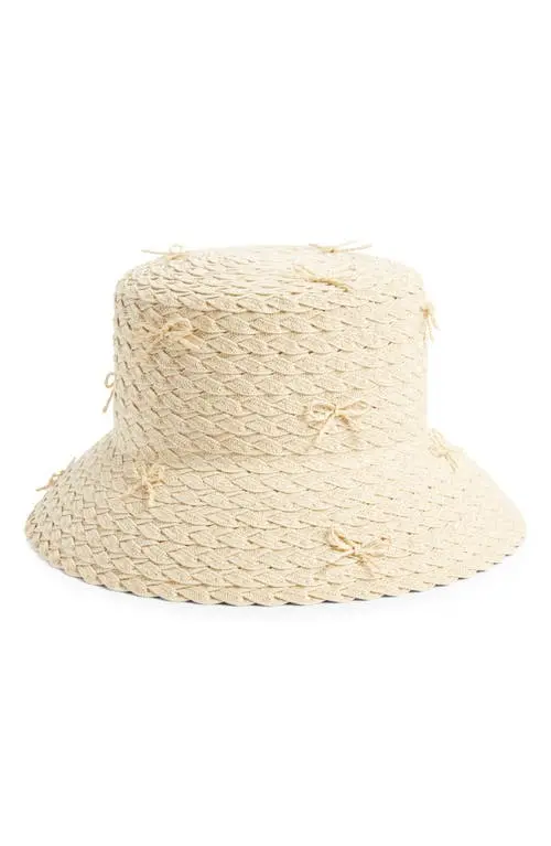 San Diego Hat Bow Embellished Braided Straw Bucket Hat - Light Tan