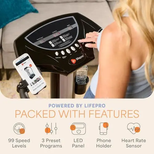 LIFEPRO Rhythm Vibration Plate Exercise Machine With Handles Heart Sensors