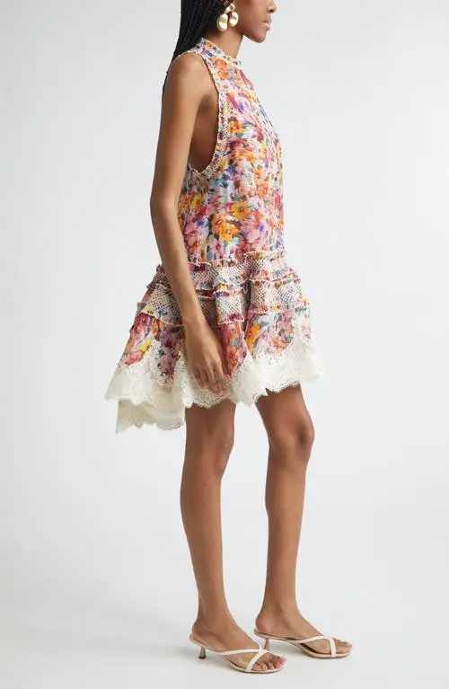 Zimmermann Luna Shirred Silk & Linen Organza Lantern Dress - Multi Floral