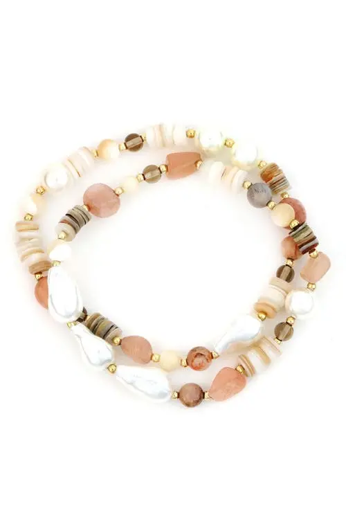 PANACEA Stone And Pearl 2-row Bracelet - Ivory