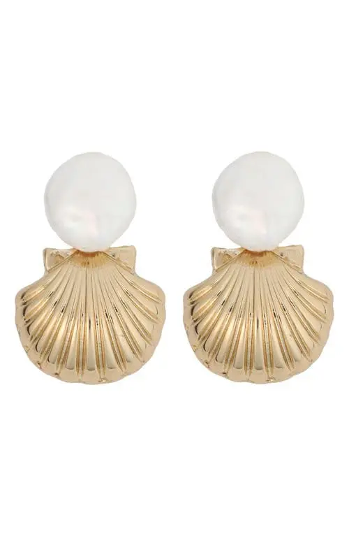 PANACEA Freshwater Pearl & Shell Drop Earrings - White