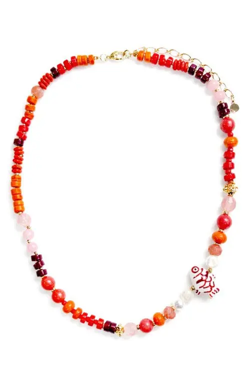 PANACEA Beaded Fish Strand Necklace - Orange