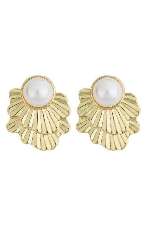 PANACEA Faux Pearl Fan Drop Earrings - White
