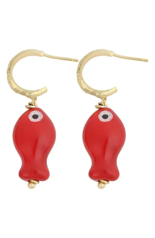 PANACEA Fish Drop Hoop Earrings - Red