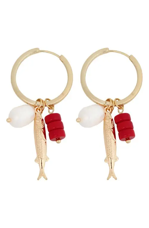 PANACEA Fish Charm Hoop Earrings - Red